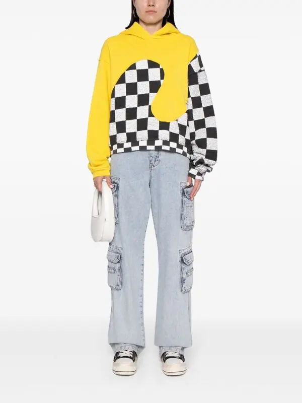 ERL Check-pattern Panelled Hoodie - Yellow