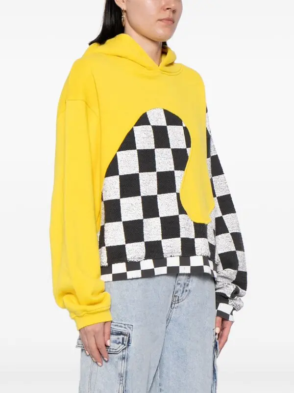 ERL Check-pattern Panelled Hoodie - Yellow