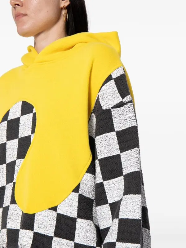 ERL Check-pattern Panelled Hoodie - Yellow