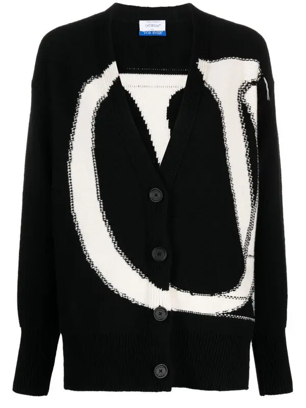 Off-White Maxi Logo-intarsia Wool Cardigan - Black