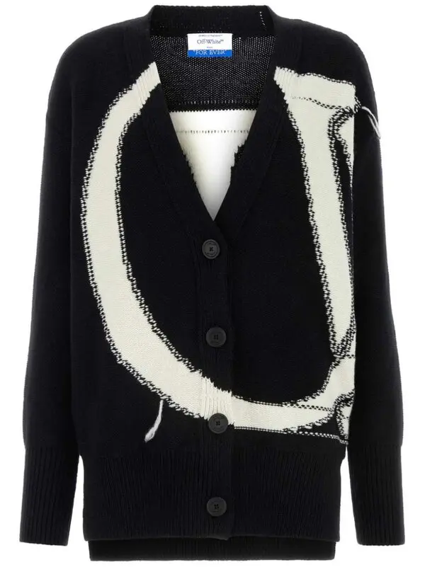 Off-White Maxi Logo-intarsia Wool Cardigan - Black