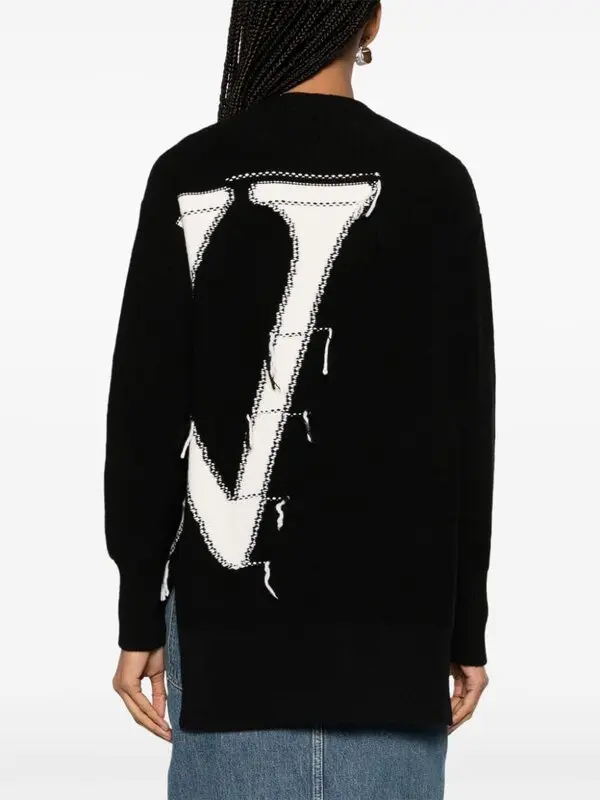 Off-White Maxi Logo-intarsia Wool Cardigan - Black
