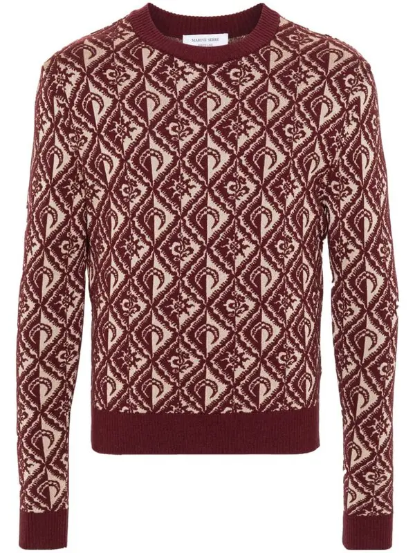 MARINE SERRE Patterned-jacquard Wool-blend Jumper - Red