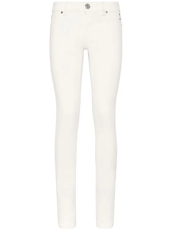 Philipp Plein Logo Buttoned Jeggings In White 72% Off Editorialist