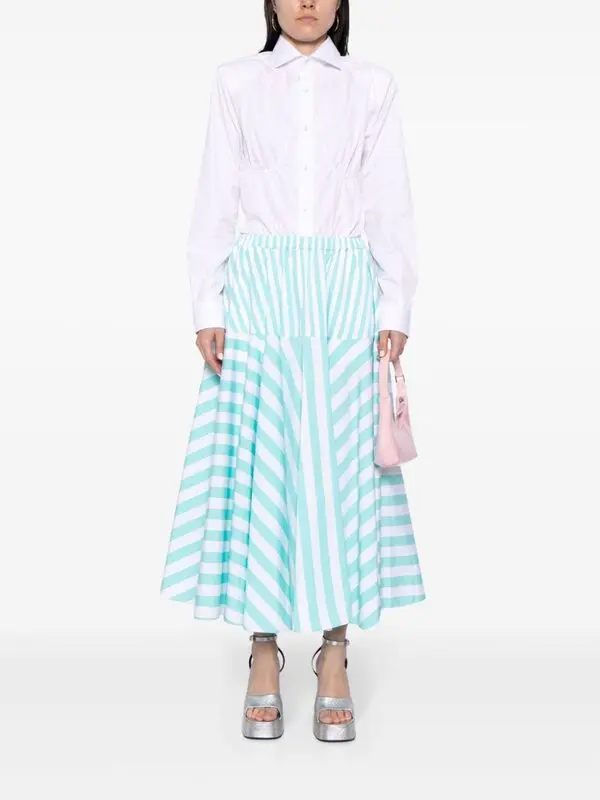 PATOU Striped Cotton Maxi Skirt - Green