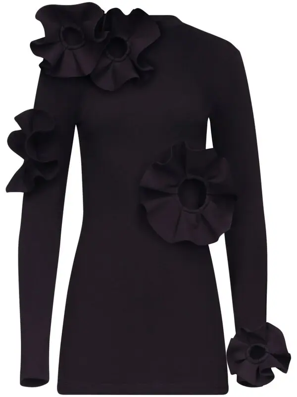 Area Ruffled Flower-Appliqu Mini Dress In Black - 50% Off | Editorialist
