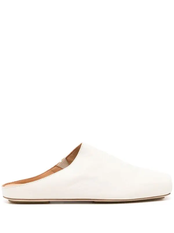 UMA WANG Square-toe Leather Slippers - White