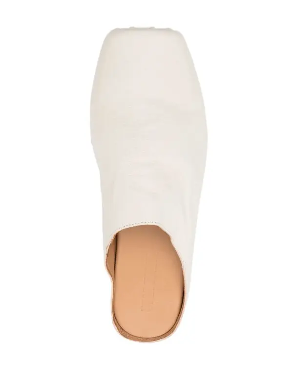 UMA WANG Square-toe Leather Slippers - White