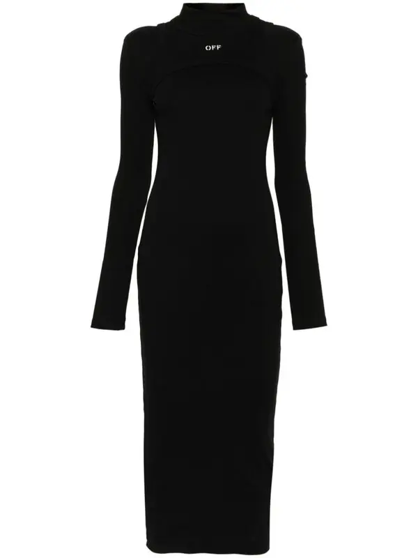 Off-White Off Stamp Rib Round Dress - Black