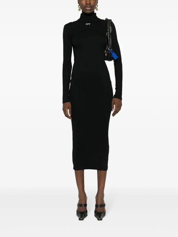 Off-White Off Stamp Rib Round Dress - Black
