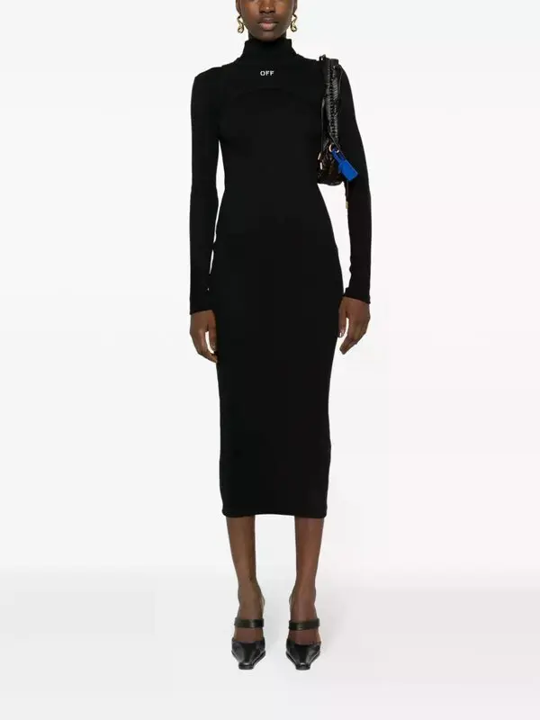 Off-White Off Stamp Rib Round Dress - Black