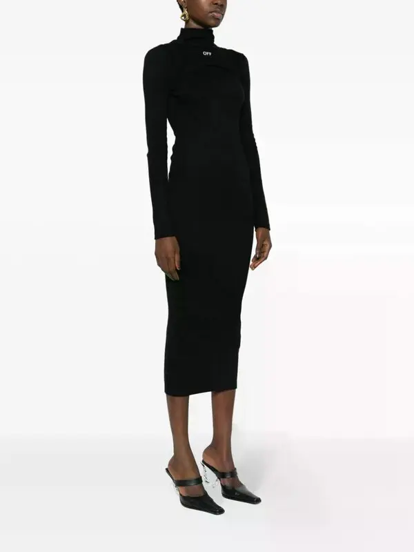 Off-White Off Stamp Rib Round Dress - Black