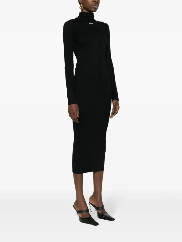 Off-White Off Stamp Rib Round Dress - Black