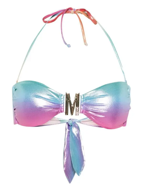 Moschino Logo Plaque Metallic Bikini Top - Blue
