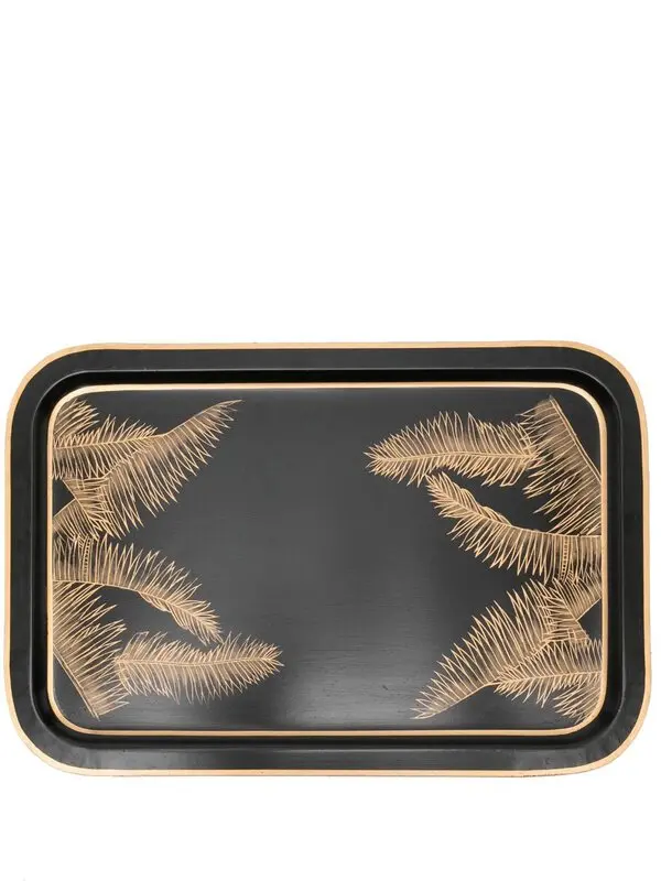 LES-OTTOMANS X Browns Palm Tree-print Iron Tray - Black