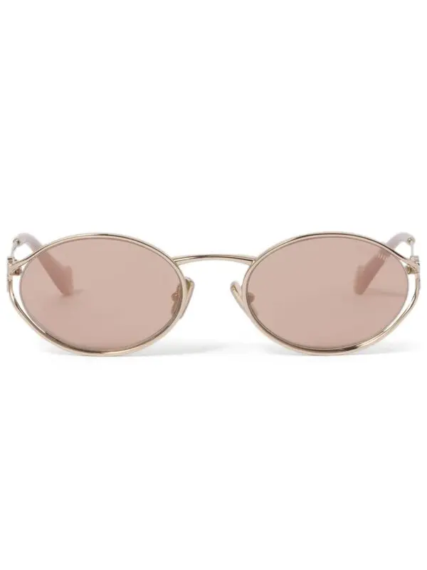 Miu Miu Logo Oval-frame Sunglasses - Gold
