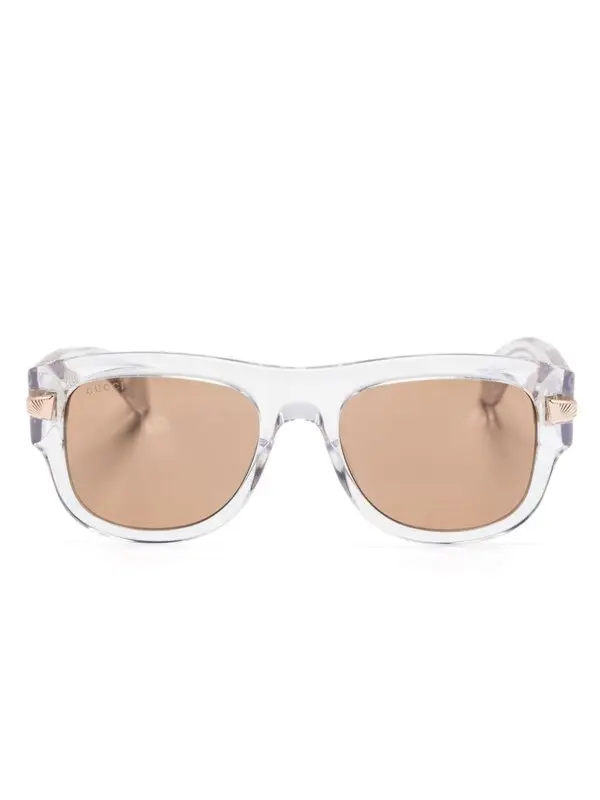 Gucci Logo-engraved Square-frame Sunglasses - Neutrals