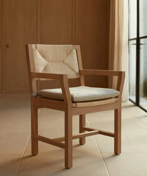 Jenni Kayne Montecito Dining Arm Chair - White,oak,flax Linen