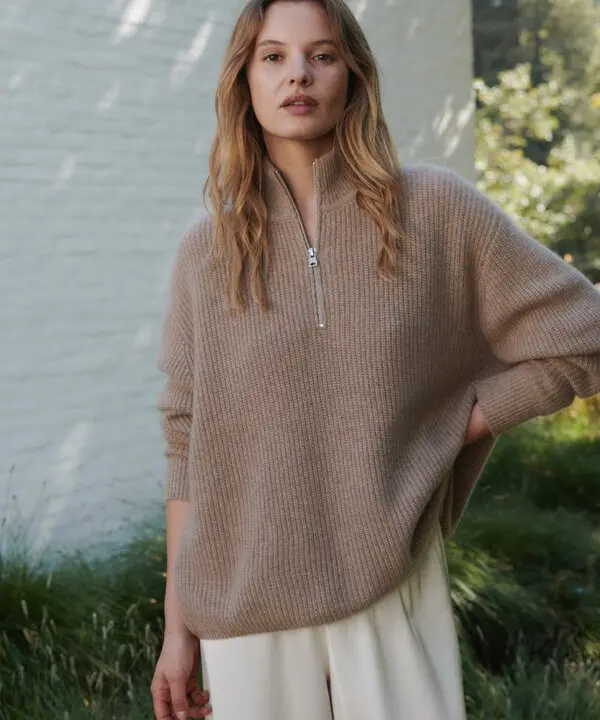 Jenni Kayne Cashmere Half Zip Pullover - Tan