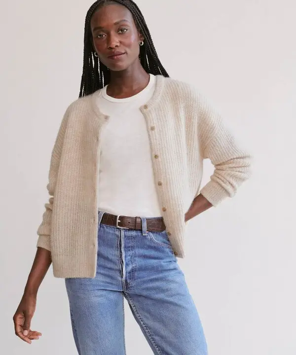 Jenni Kayne Hayes Crewneck Cardigan - Tan | Editorialist