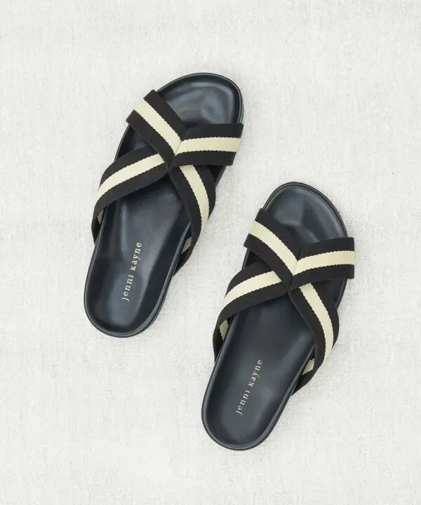 Jenni Kayne Cotton Crossover Sandal - Black,stripe