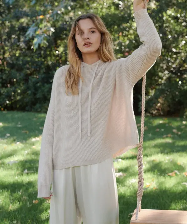 Jenni Kayne Cashmere Fisherman Sweater Hoodie - Tan
