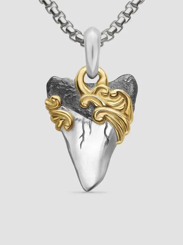 David Yurman Waves Shark Tooth Amulet In Sterling With 18k Yellow Gold, 25mm - Silver