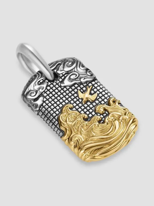 David Yurman Waves Tag In Sterling With 18k Yellow Gold, 27mm