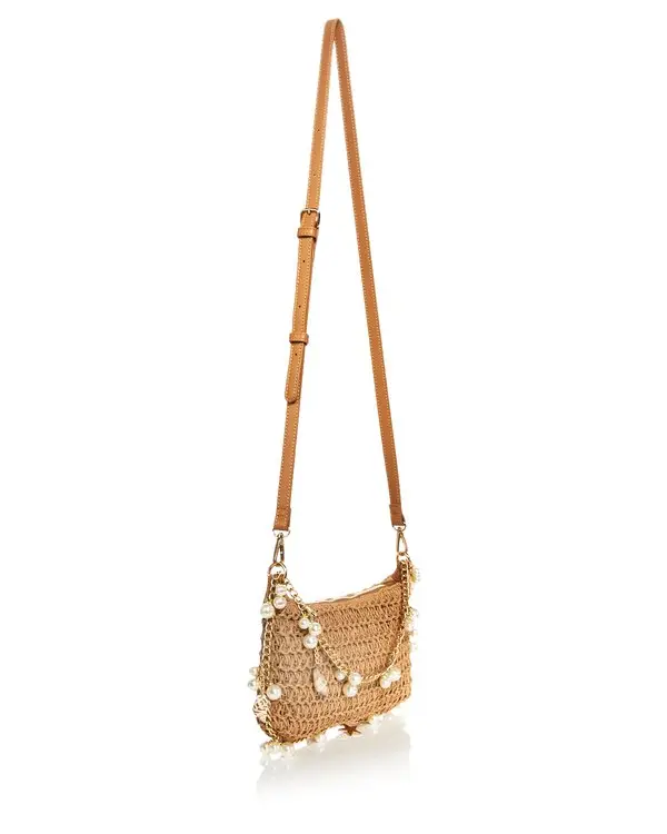 Aqua Seashell Raffia Shoulder Bag