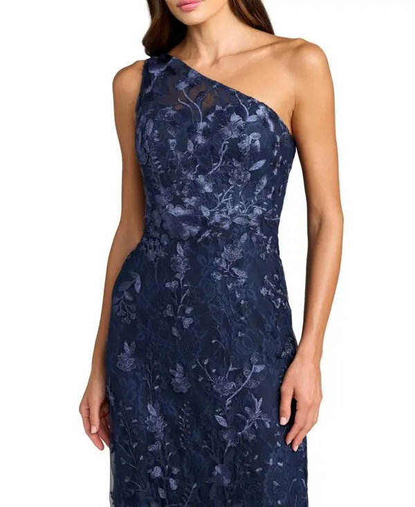 Mac Duggal One-shoulder Embroidered Lace Gown - Midnight Multi