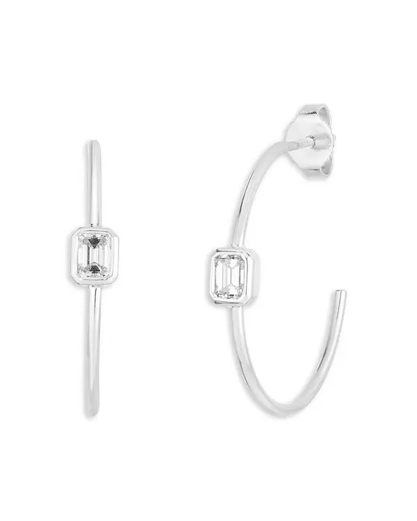Roberto Coin 18k Gold Diamond Emerald-cut Hoop Earrings - White