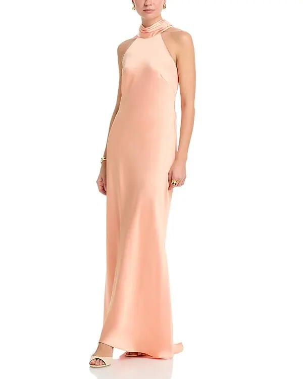 Aqua Sleeveless Satin Gown - Peach