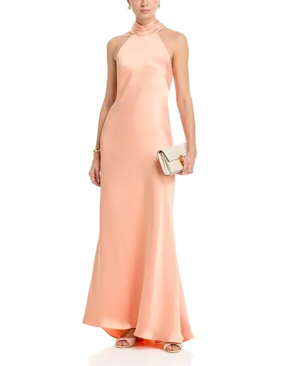 Aqua Sleeveless Satin Gown - Peach