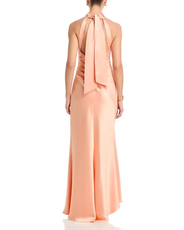 Aqua Sleeveless Satin Gown - Peach