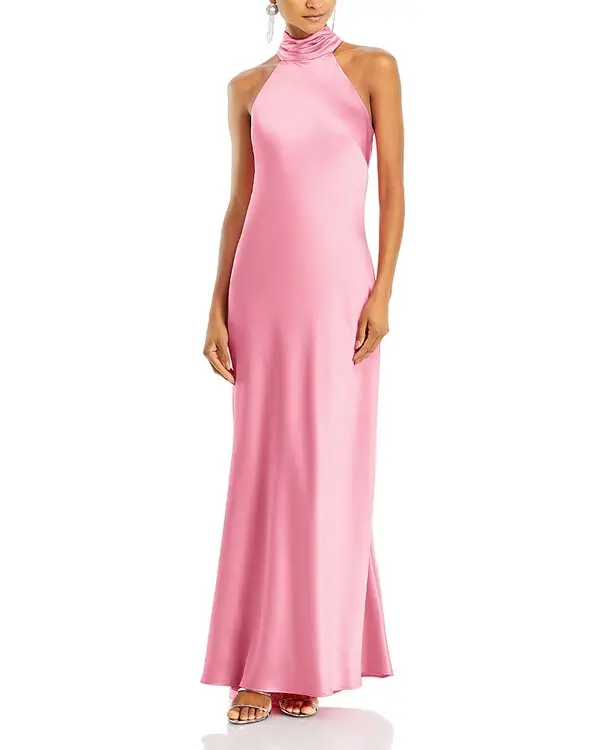 Aqua Sleeveless Satin Gown - Pink