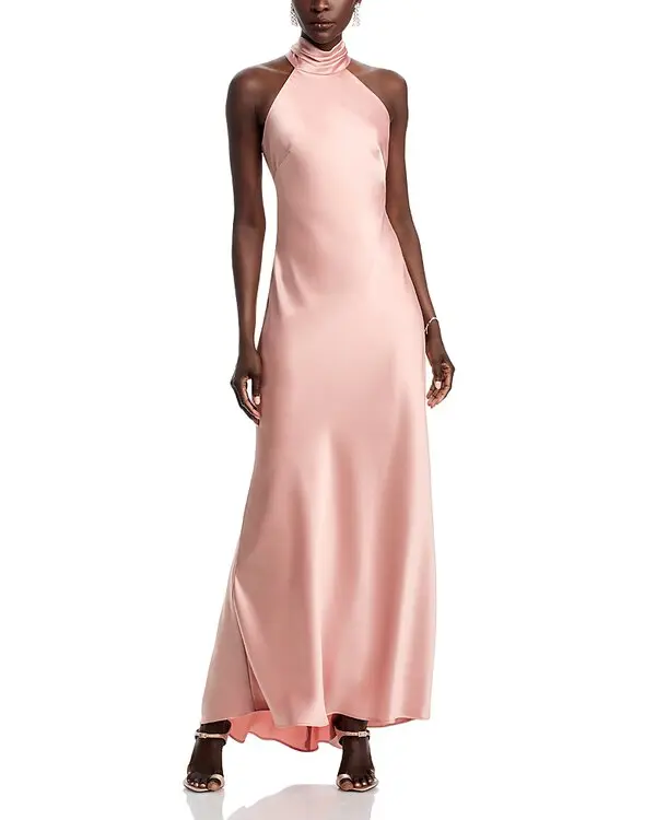 Aqua Sleeveless Satin Gown - Rosegold