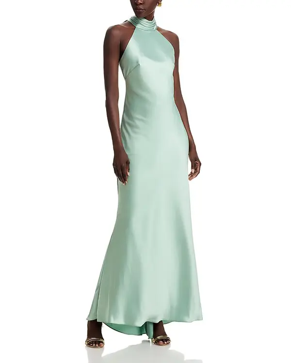 Aqua Sleeveless Satin Gown - Sage
