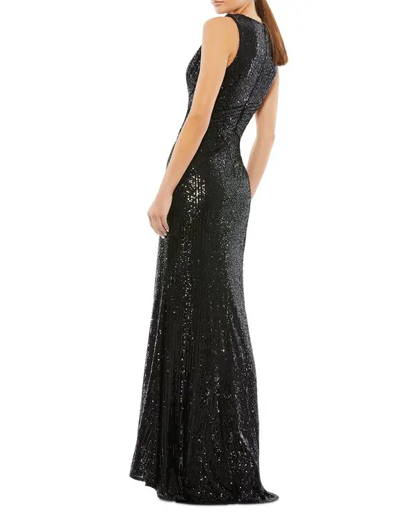 Mac Duggal V-neck Sequin Wrap Waist Gown - Black