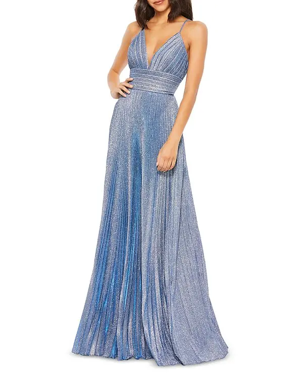 Mac Duggal Metallic Empire Gown - Royal Silver