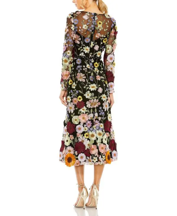 mac duggal black embellished floral long sleeve dress Mac Duggal 5615