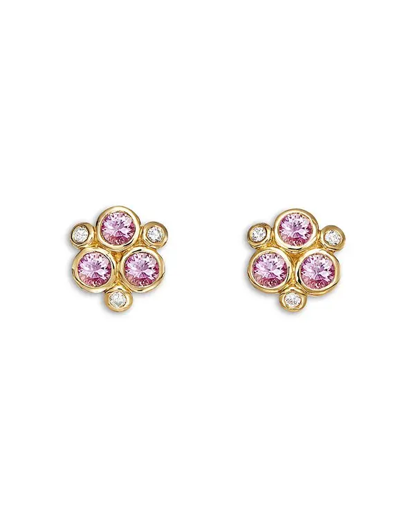 Temple St. Clair 18k Yellow Gold Sapphire And Diamond Stud Earrings - Pink/gold