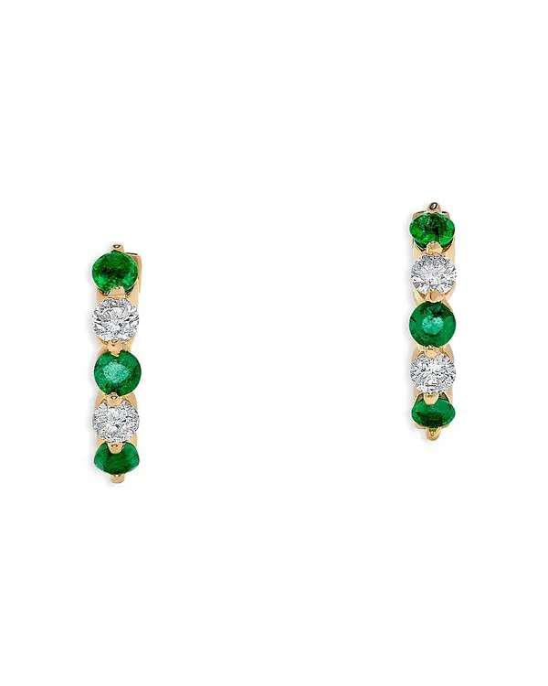Bloomingdale'S 14k Yellow Gold Emerald & Diamond Hoop Earrings - Emerald/gold