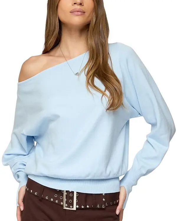 EDIKTED Off Shoulder Sweater - Light Blue