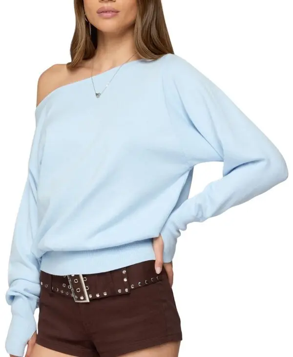 EDIKTED Off Shoulder Sweater - Light Blue