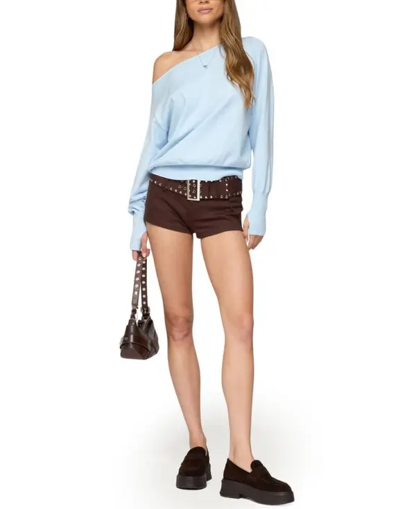 EDIKTED Off Shoulder Sweater - Light Blue