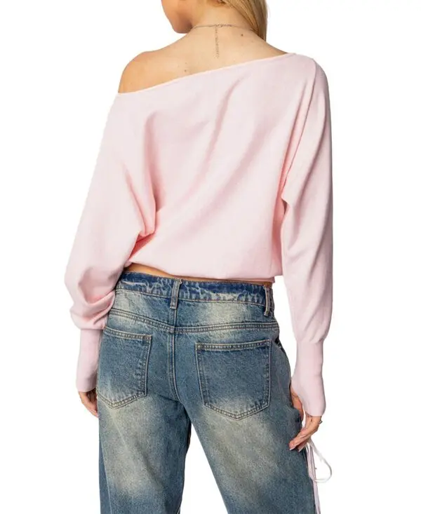 Edikted Off Shoulder Sweater Light Pink 25% Off Editorialist