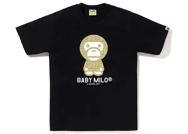 A BATHING APE Logo Monogram Baby Milo Tee Shirt - Black Beige