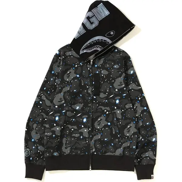 A Bathing Ape Space Camo Shark Full Zip Hoodie - Black | Editorialist