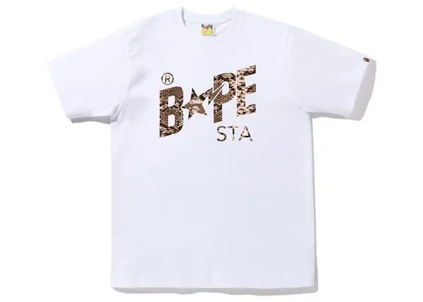 A BATHING APE Snake Sta Logo Tee Shirt - White Beige