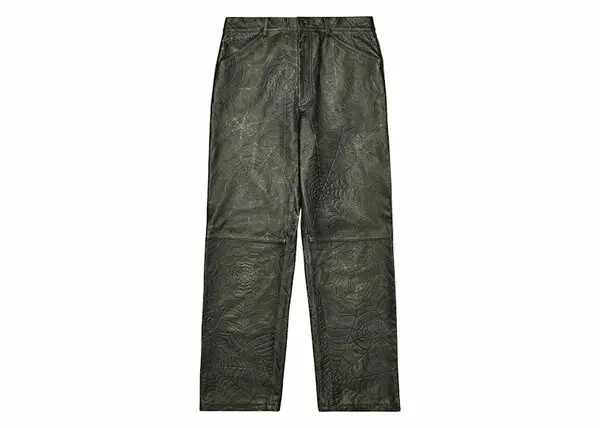 SP5DER Debossed Web Leather Pant - Black